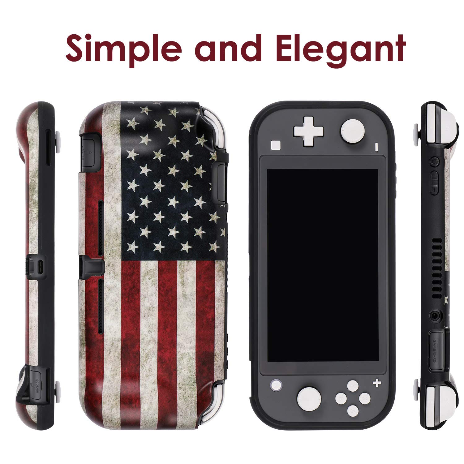 ROLEES Soft Silicone Case for Nintendo Switch Lite, Anti-Collision Non-Slip Shockproof Silicone Protective Cover Shell for Nintendo Switch Lite Retro American Flag