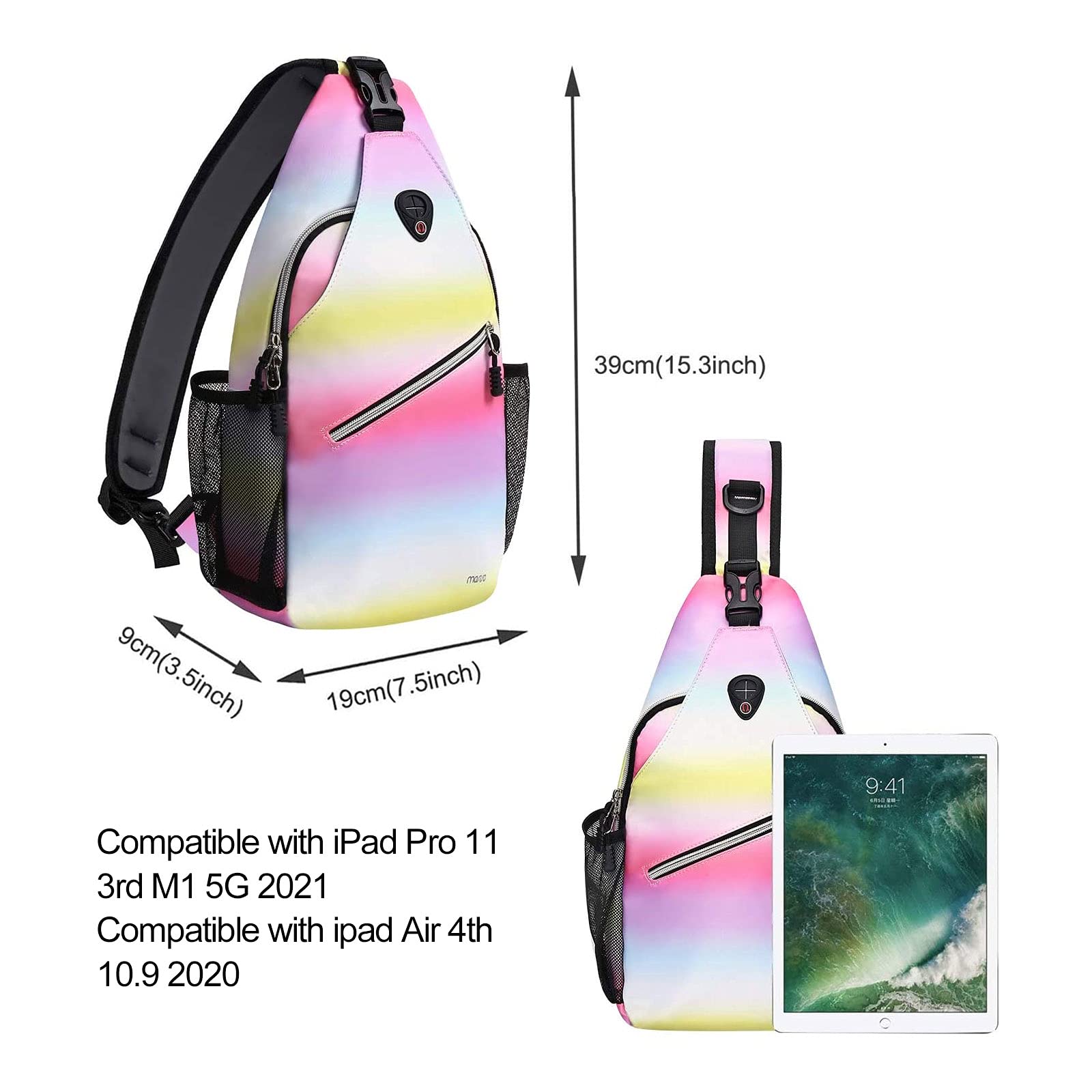 MOSISO Sling Backpack,Travel Hiking Daypack Pattern Rope Crossbody Shoulder Bag, Rainbow