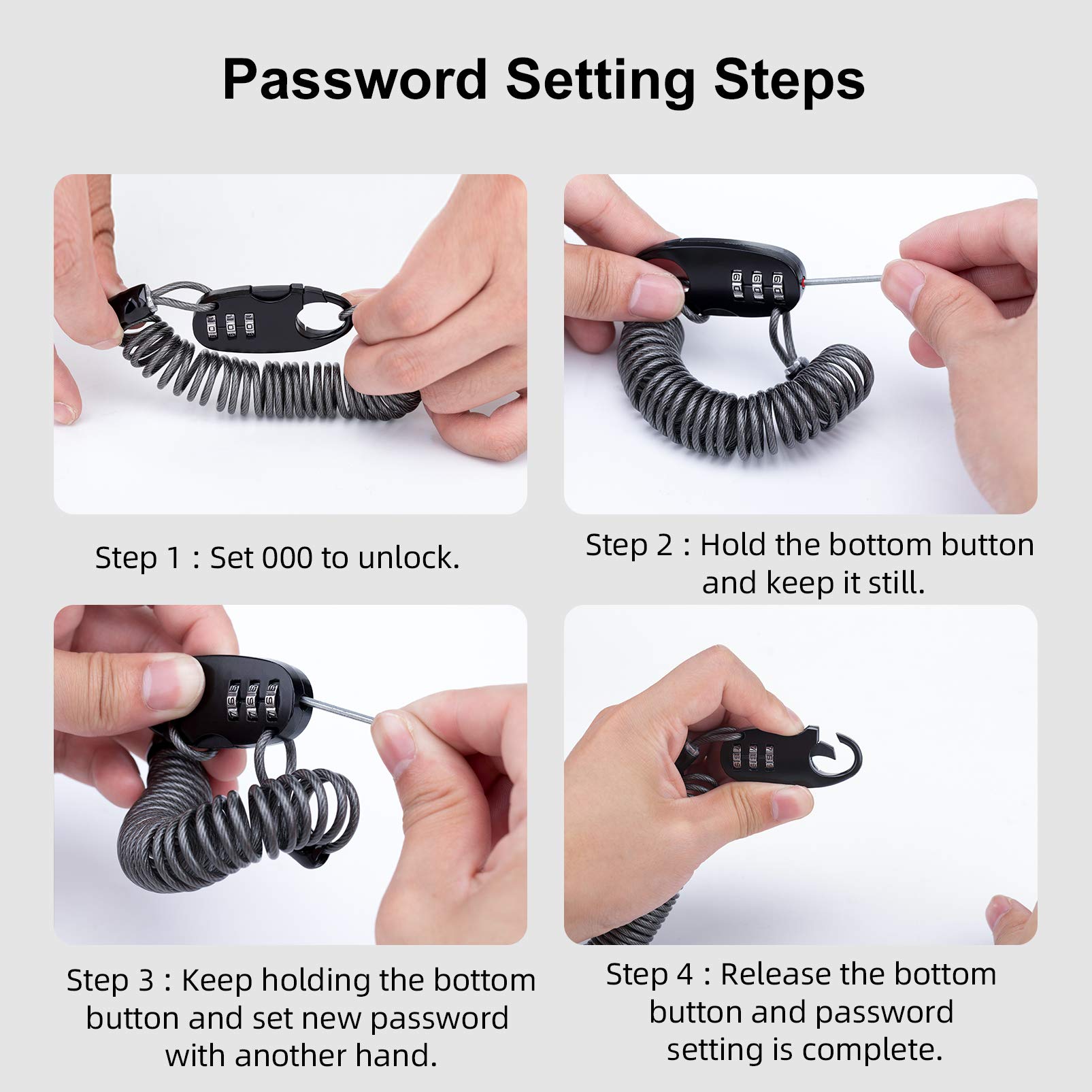 ROCKBROS Helmet Bike Lock Cable Mini Motorcycle Anti-Theft Bicycle Locks Portable 3 Digit Resettable Cycling Cable Lock for Travel Luggage Helmet