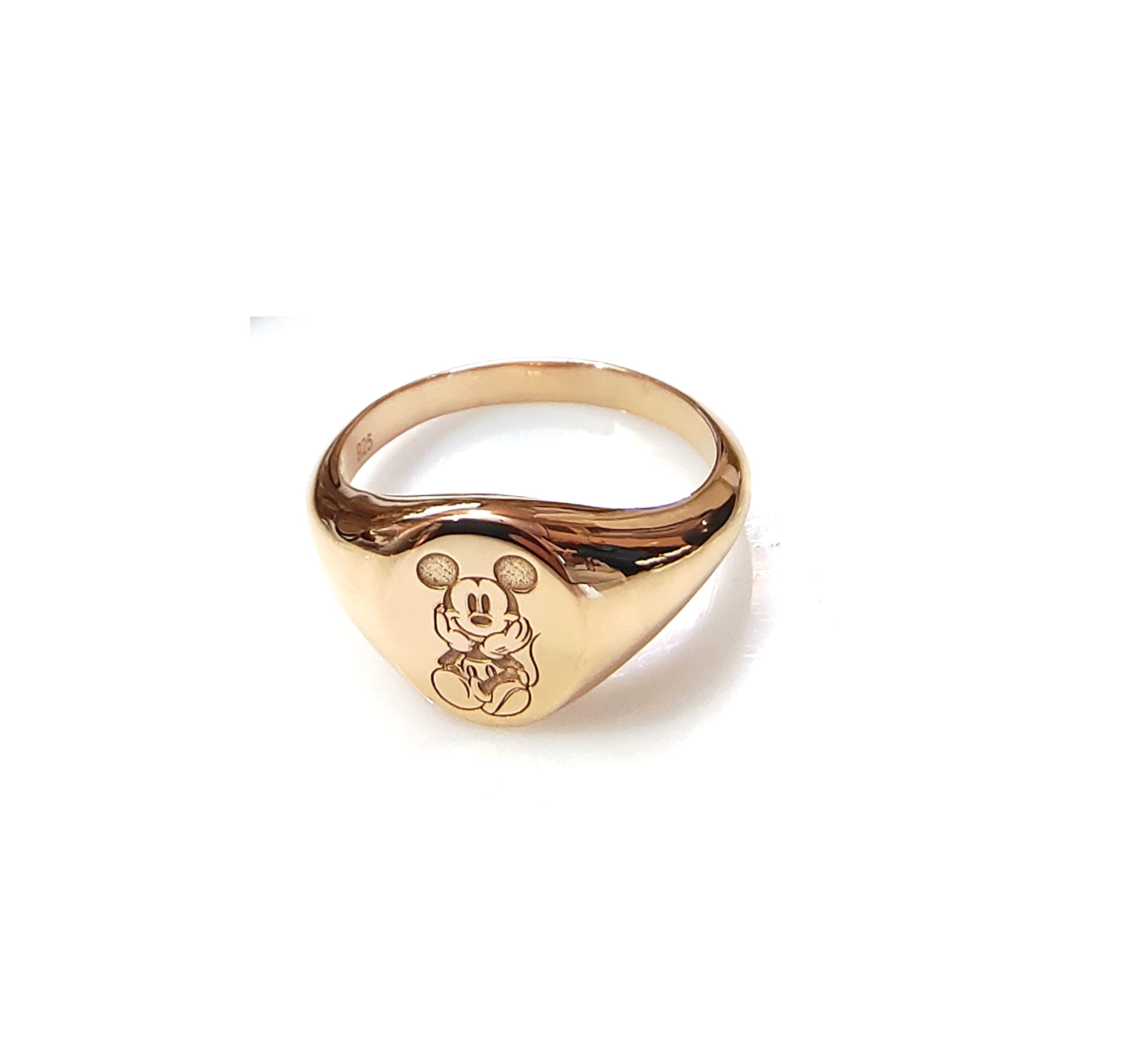 Sterling Silver Ring, Mickey Ring, Personalized Ring, Signet Ring, Mouse Ring, Engraved Ring, Cartoon Ring, Custom Ring,, Yellow, Mjr0054Mky