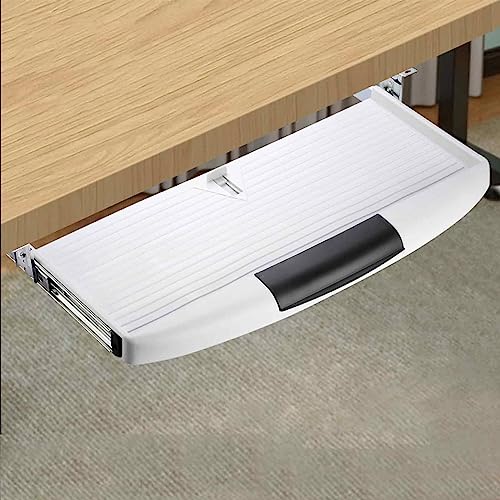 OM-PDD Keyboard Tray Under Desk Pull Out White, Under Desk Keyboard Tray Sliding Extra Wide, Quiet and Smooth, Abs Material, Environmental Protection and Safety, Strong Load-Bearing