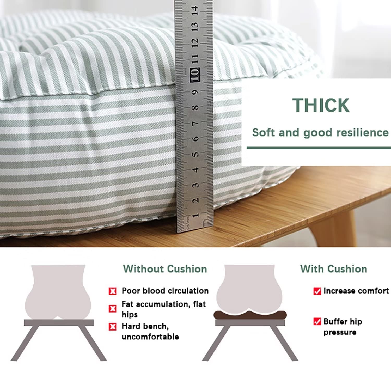 Striped Chair Cushion Round Floor Pillow,Thickened Seat Cushion Canvas Fabric Pearl Cotton Filled Inner Core,Home Office Soft Chair Cushions 17'' Blue