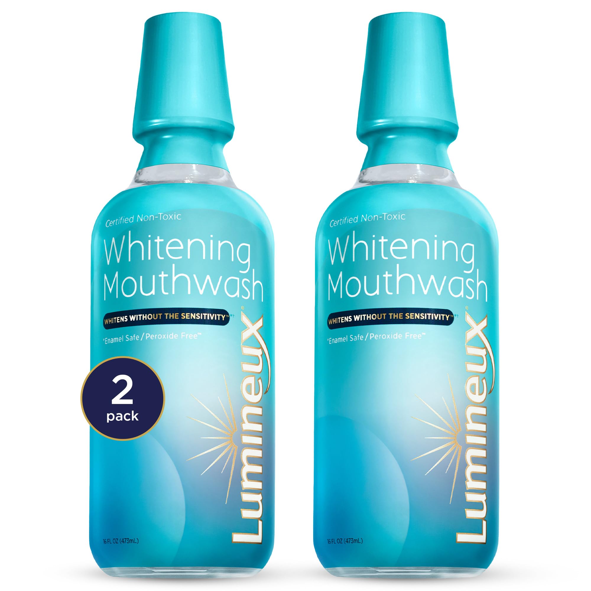 Lumineux Teeth Whitening Mouthwash, 16 Oz. 2 Pack - Peroxide Free - Enamel Safe - Whitening without The Sensitivity - Certified Non-Toxic - NO Alcohol, Fluoride & SLS Free