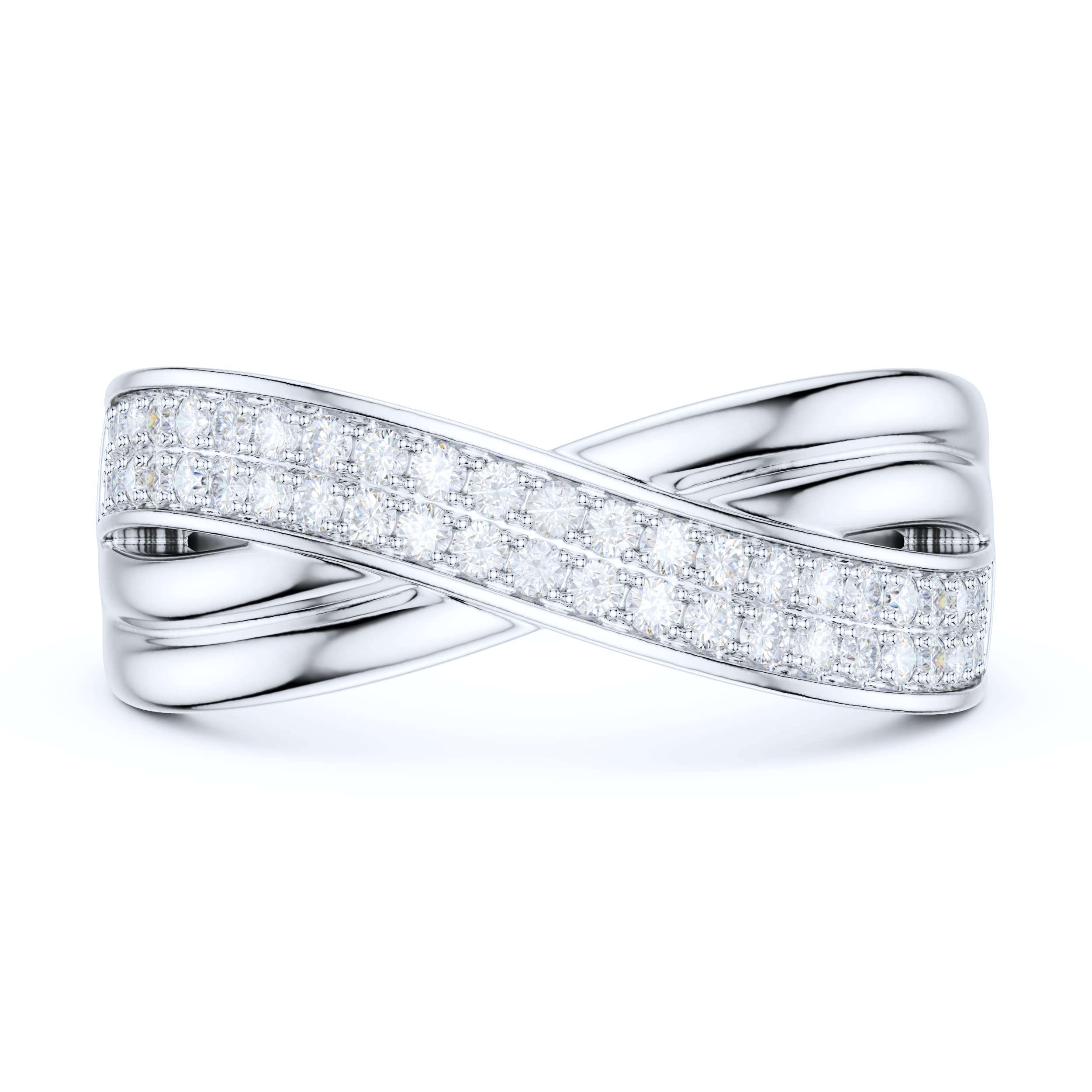 PRSTANI Sterling Silver 7.6mm Wide Unisex CrissCorss Two Rows Simulated Round Brilliant Diamonds Wedding Band Fashion Ring (4.5)