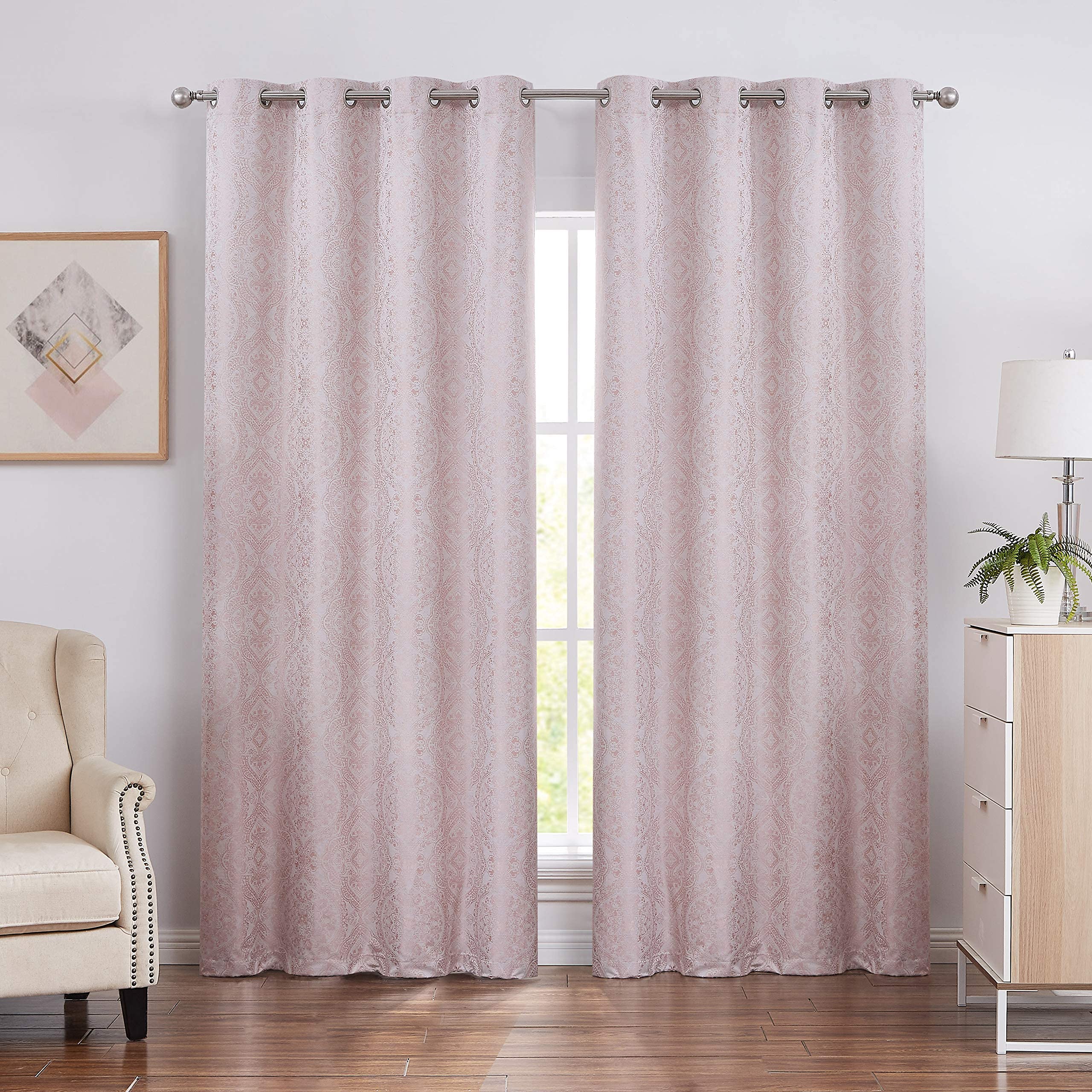 Muse Dream Coral Pink Blackout Curtains 84 inchs for Bedroom with Print Medallion Floral Patterned Thermal Curtains European Luxury Curtains for Living Room,Grommet Top 52" Wx84 L,2 Panels