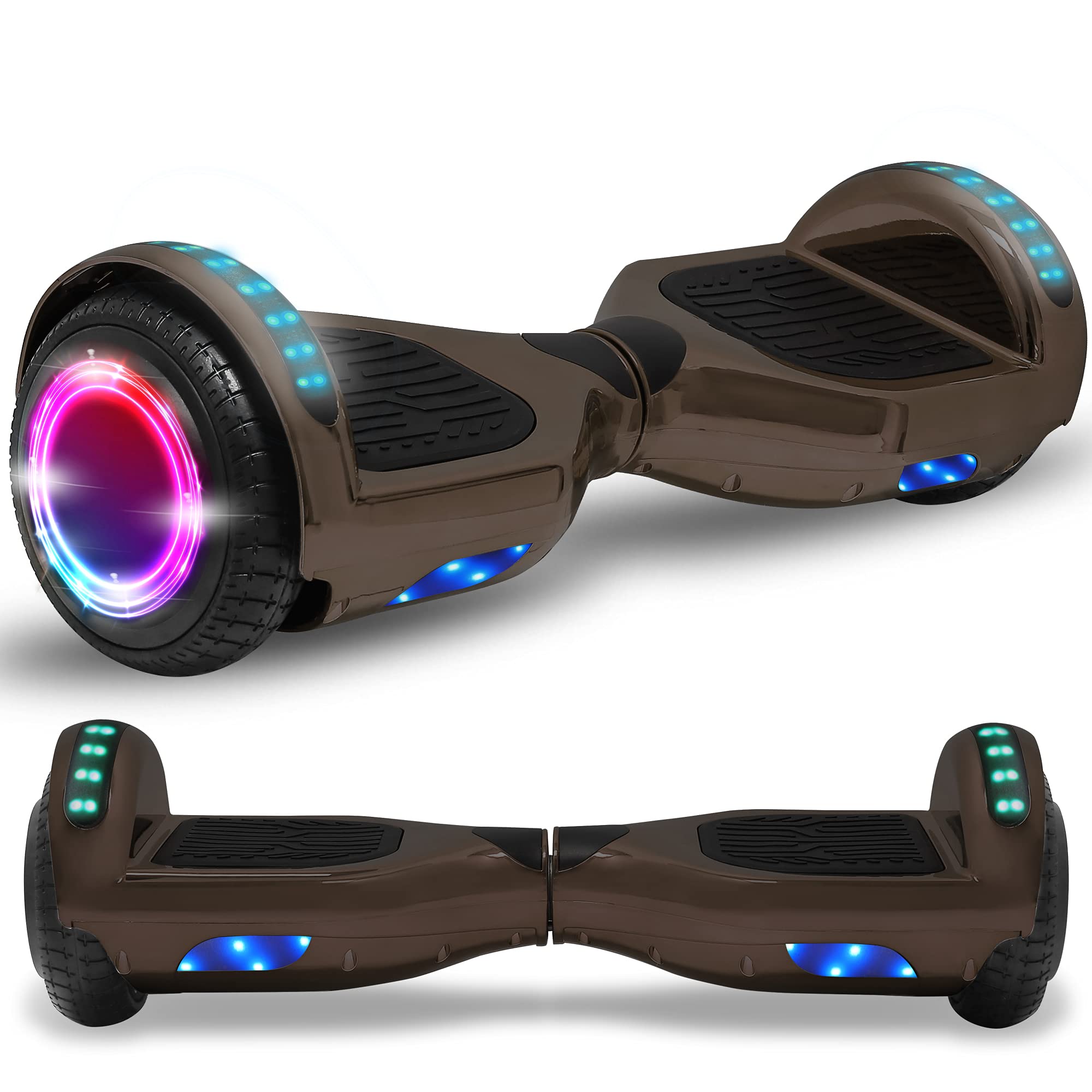 Newest Generation Electric Hoverboard Dual Motors Two Wheels Hoover Board Smart Self Balancing Scooter with Built-in Bluetooth Speaker LED Lights for Adults Kids Gift (Chrome Blue)