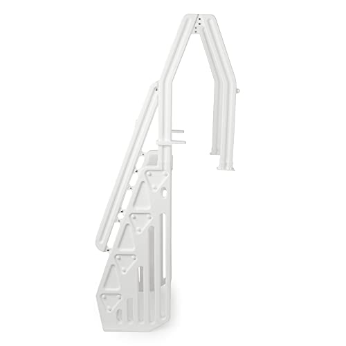 Vinyl Works Deluxe Adjustable 24 Inch in Pool Step Ladder Entry System for Above Ground Swimming Pools with 2 Rails and Non-Slip Surface, White