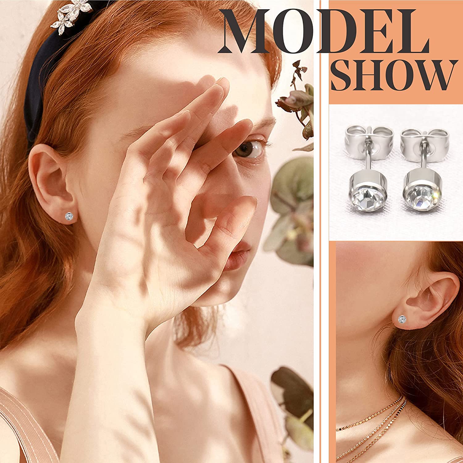 Titanium Women Stud Earrings Hypoallergenic Earring Studs Rhinestone 4mm Sensitive Ears Stud Earrings Birthday Giving