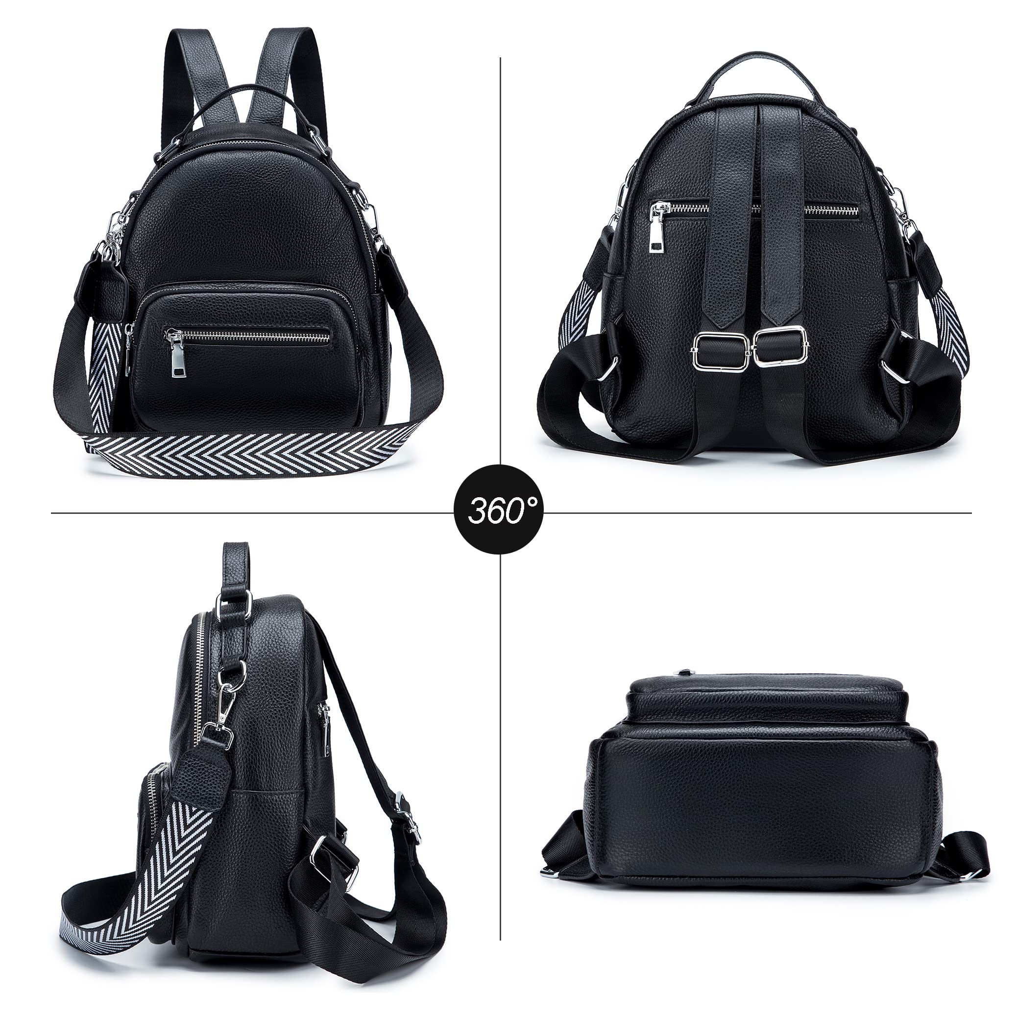 SENLANY Small Backpack Purse for Women Genuine Leather Stylish Convertible Satchel Handbags with Detachable Shoulder Strap Black Classic