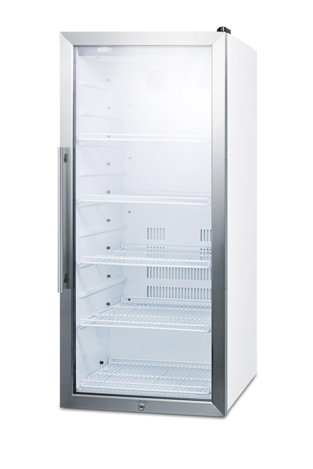 Summit Appliance SCR1006 Commercial Glass Door 22-inch Wide Beverage Merchandiser; Display and Refrigeration; For Beverages/Sealed Food; Digital Controls; LED Lighting; White Cabinet