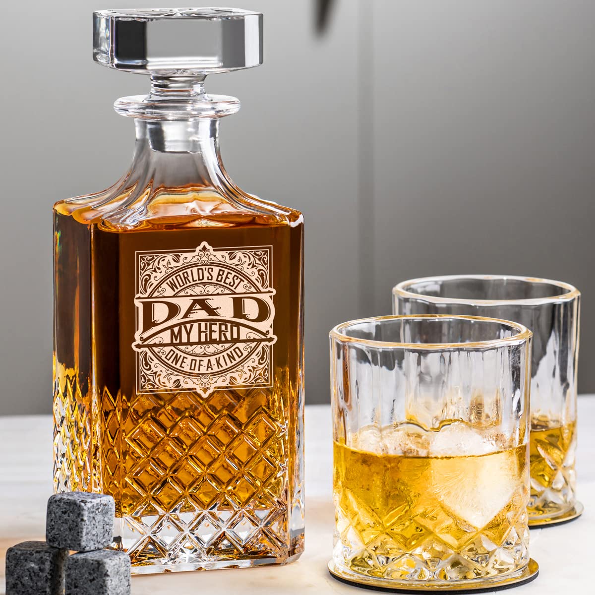 Royal Vintage Dad Birthday Gifts from Daughter, Son | Gift Ideas for Dad Men | Unique Whiskey Decanter Set Gift with 2 Glasses for Father | Best Personalized Father's Day Presents