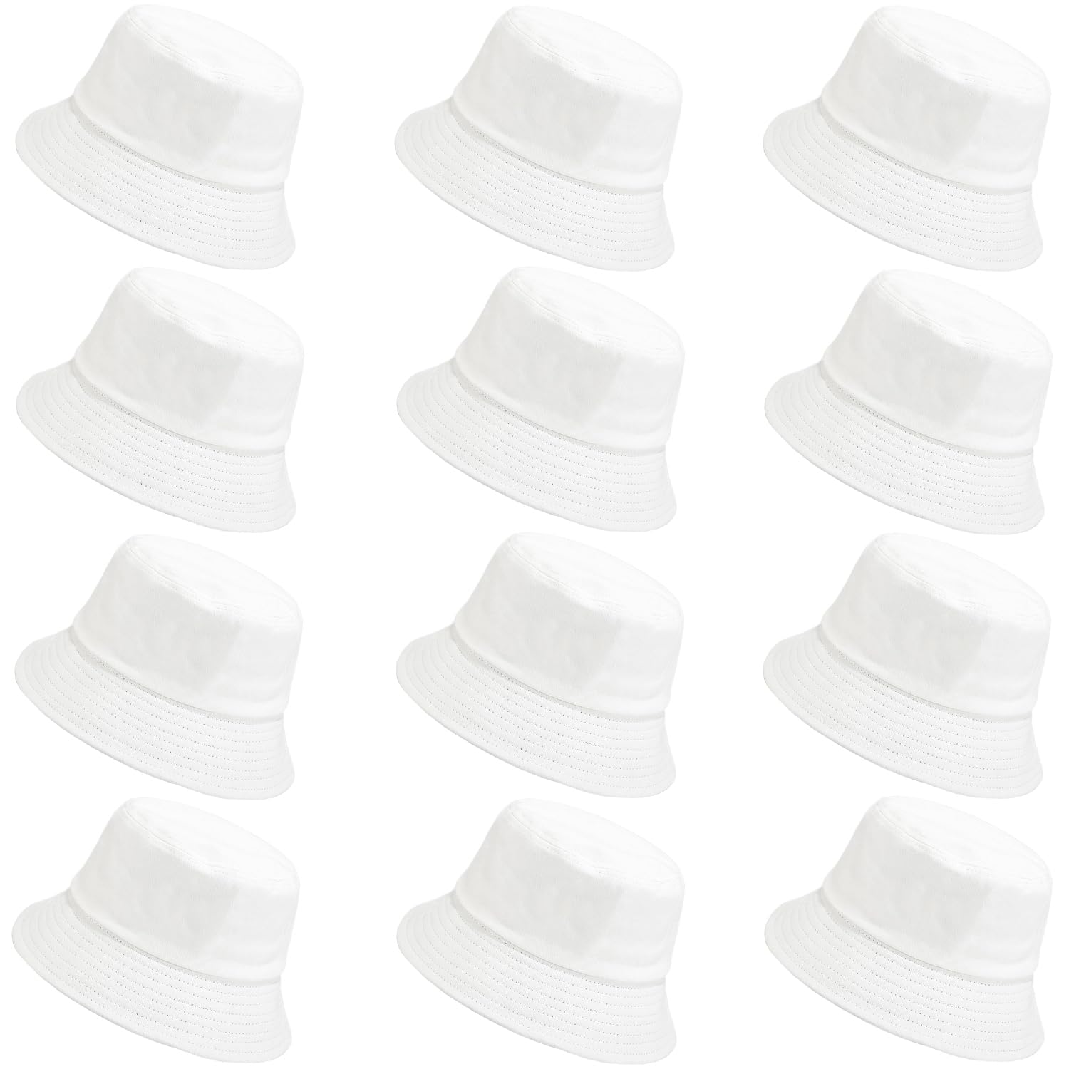 Wheebo 12 Pieces Bucket Hats for Women Summer Beach Fishmen Hat for Lady Adult Unisex Cotton Cap(White)