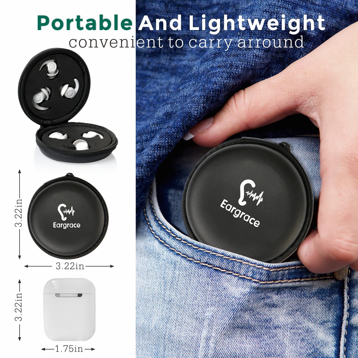 Noise Reduction Ear Plugs for Sleeping, Eargrace 3 Pairs of Different Sizes Ear Plugs, Ultra Comfortable Silicone Reusable Ear Plugs for Sleeping, Snoring and Hearing Protection