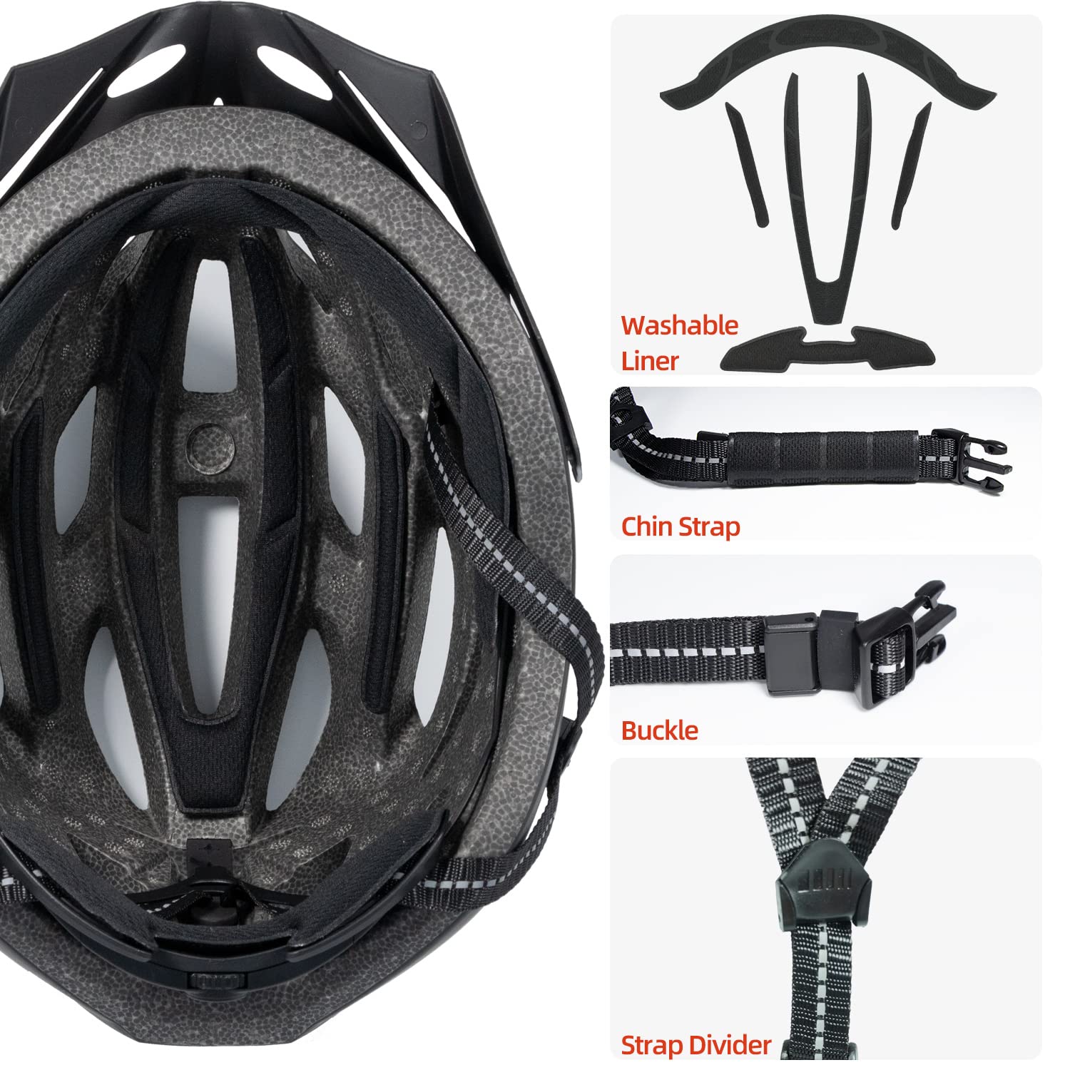 SAMLYC Mountain Bike Helmet MTB Bicycle Cycling Helmets with Adjustable and Detachable Visor for Adult Women Men Dark Black