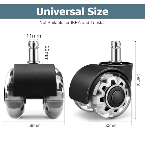 Office Chair Wheels,5 Pack (11x22 mm) Universal Caster Wheels Replacement for All Hardwood and Carpet Floors, Heavy Duty Roller Style Computer Desk Chair Casters