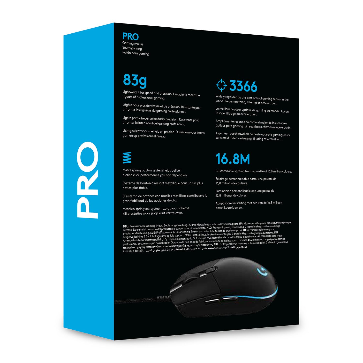 Logitech G PRO Wired Gaming Mouse, Hero 16K Sensor, 16000 DPI, RGB, Ultra Lightweight, 6 Programmable Buttons, On-Board Memory, Built for Esport, Compatible with PC/Mac - Black