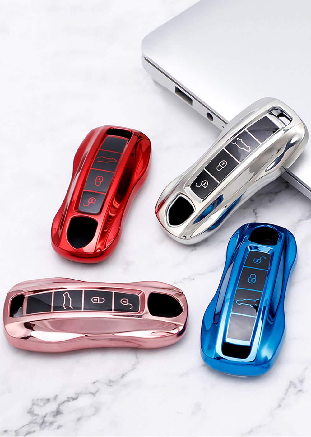 ontto Soft TPU Key fob Holder Full Protection Fit for Porsche 2018 2019 Silver