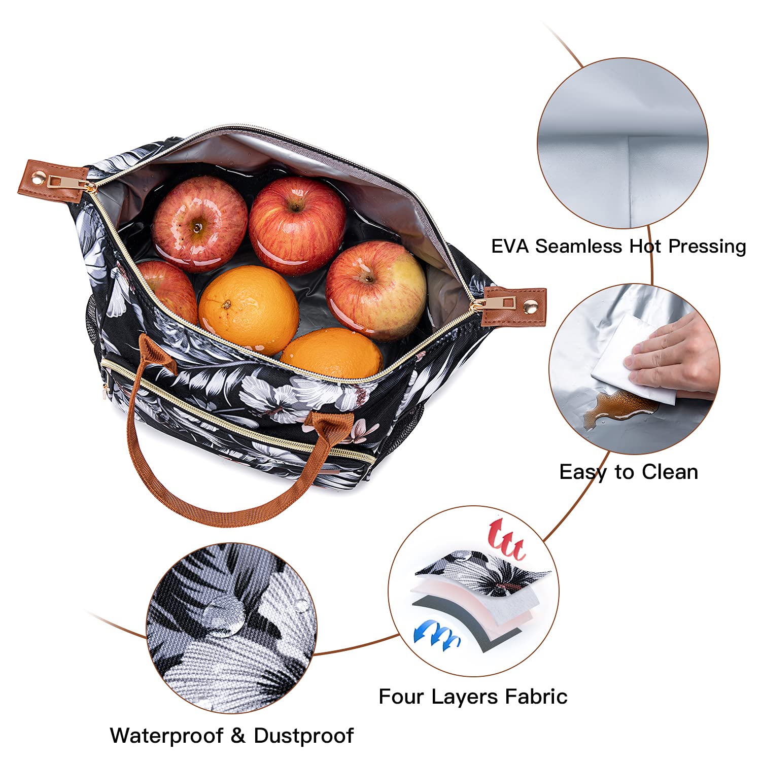 TuErCao Insulated Lunch Bag - Large Portable Cooler Lunch Box for Office Work School Picnic Beach Workout - Reusable Freezable Tote Lunch Bag Organizer with Adjustable Shoulder Strap for Women Men