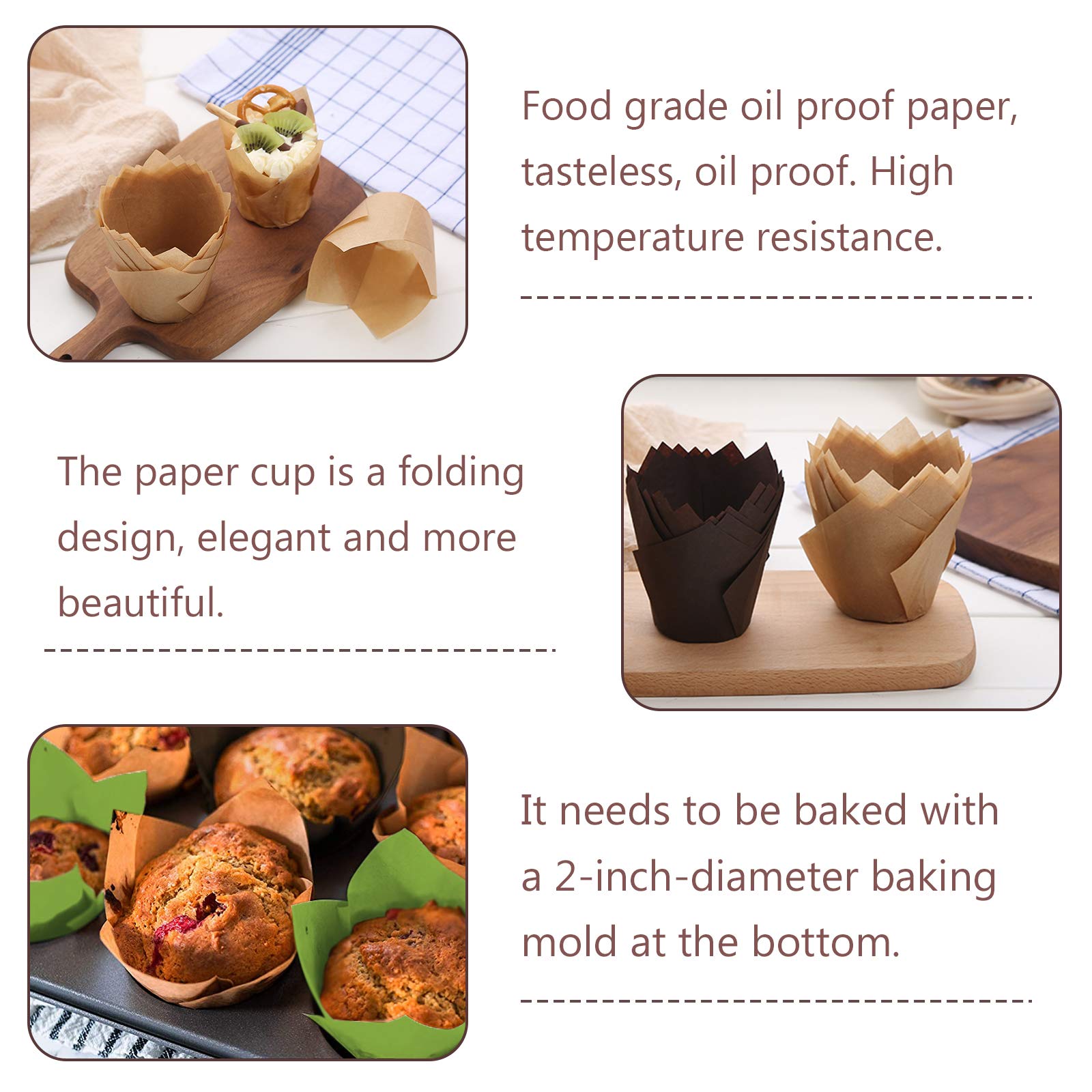 Tulip Cupcake Liners,200Pcs Parchment Paper Muffin Liners for Baking, Non Stick Cupcake Wrappers for Cup Cake, Weddings, Birthdays and Party, Christmas (Brown-Natural-Yellow-Green Mixed)