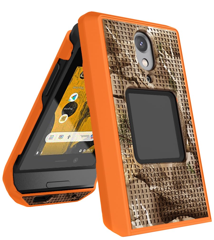 Nakedcellphone Case for CAT S22 Flip Phone, [Hunter Camouflage] Slim Hard Shell Protector Cover - Orange Camo