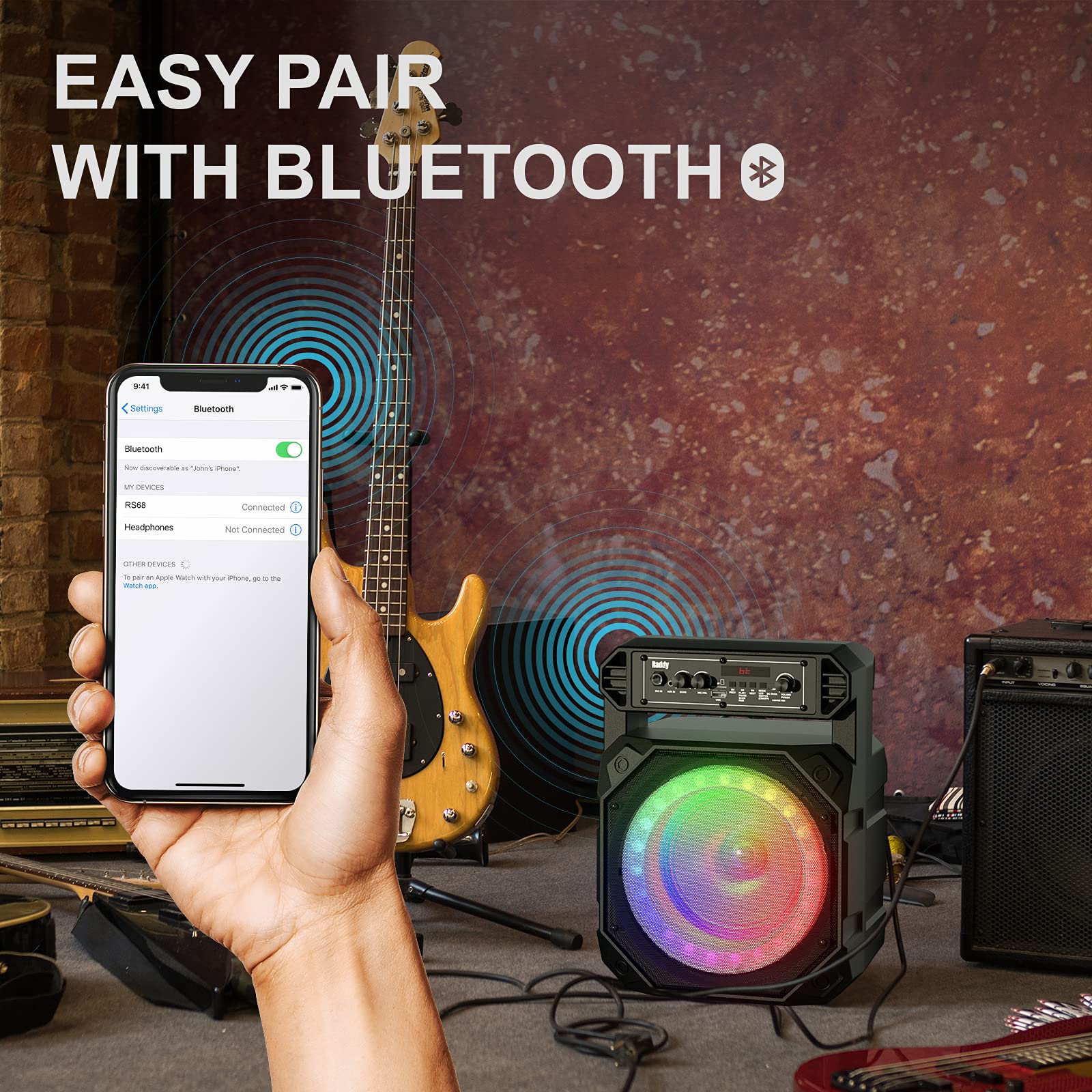 Raddy RS68 Portable Karaoke Machine with Low Noise Wireless Microphone, PA System Rechargeable Bluetooth Speaker with LED Lights for Christmas Birthday Gift Home Party, Supports TF Card/USB/AUX