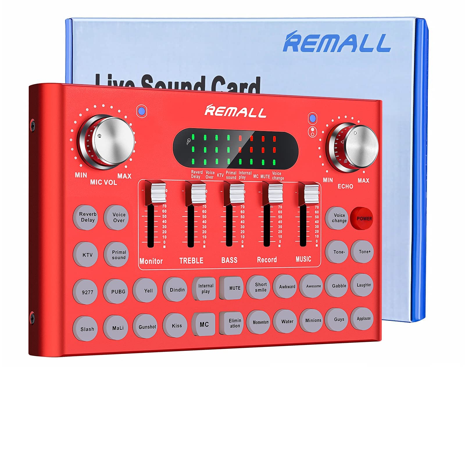 REMALL Podcast Equipment Bundle, V8 Sound Card With Audio Mixer for Streaming, Sound Card for Microphone with Voice Changer Sound Effects Board,Sound Mixer for Streaming Gaming Phone PC
