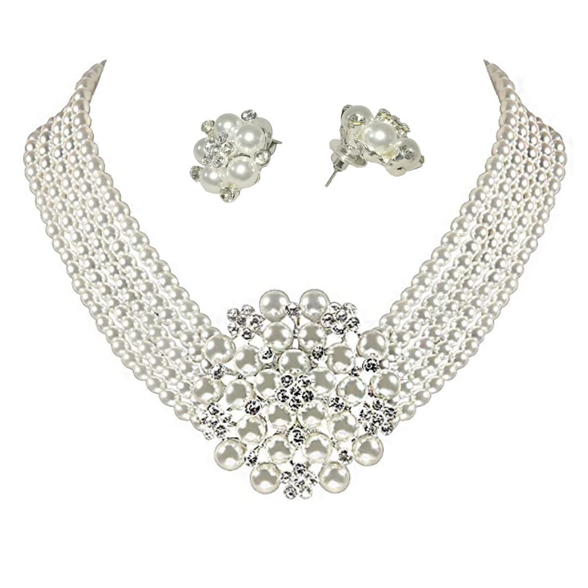 ROFIFY Audrey Hepburn Holly Golightly Style Faux Pearl Necklace Stud Pin on Earrings Costume Jewelry and Accessory Set Inspired by Breakfast at T for Women (PIN BACK EARRING)
