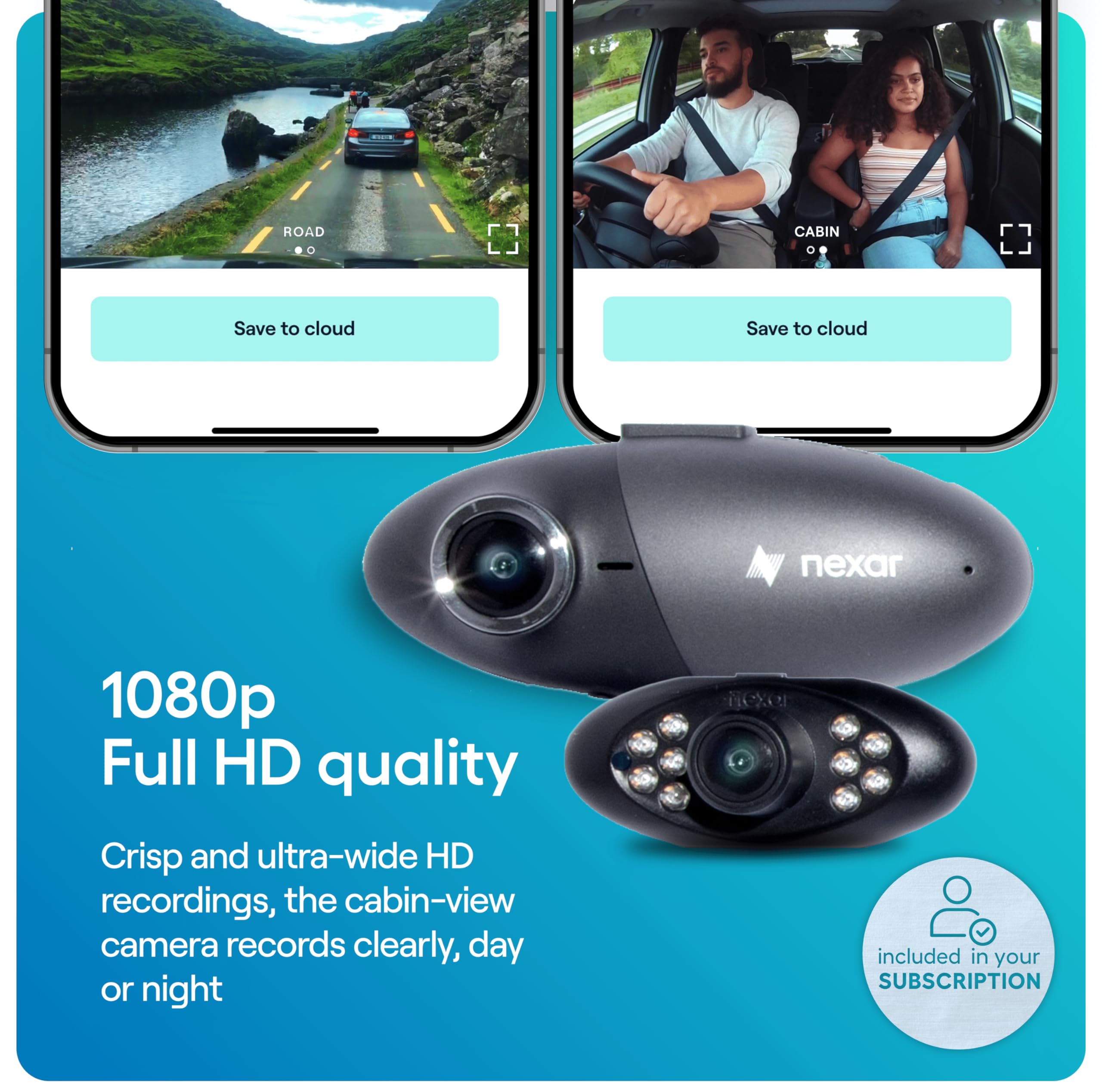 Nexar Pro Dual Dash Cam - 1 Year Nexar App Subscription Included - Unlimited Cloud Storage, Drive Recordings, Parking Mode, Night Vision, All Inside The Nexar App - WiFi HD Front Dash Cam (32 GB SD)