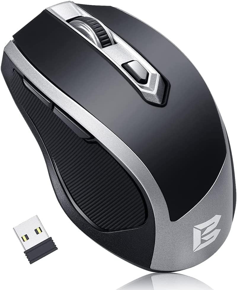 WolfLawS KM-4 Wireless Gaming Mouse, Computer Mouse USB Cordless Mice for PC Laptop, Ergonomic Optical Mouse with 6 Silent Buttons, 3 Adjustable DPI, Nano Receiver, Plug & Play for Windows -Black