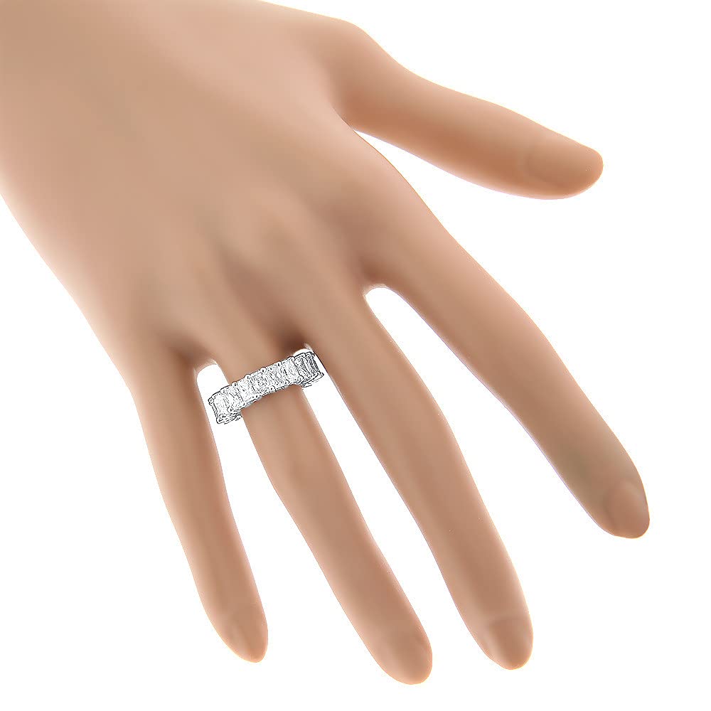 Radiant Cut D/VVS1 Clear Diamonds Eternity Band 6.6 CTW Engagement Ring In 14K White Gold Plated 925 Silver Width: 1/16 in 5mm_5.5