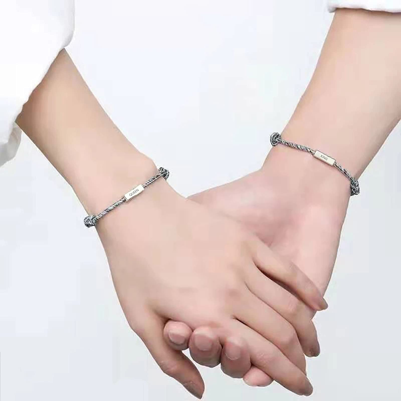 Novgarden Couple Bracelets Personalized, Stainless Steel Handmade Braided Rope Matching Custom Name Bracelets BFF Friend Gifts for Her and Him