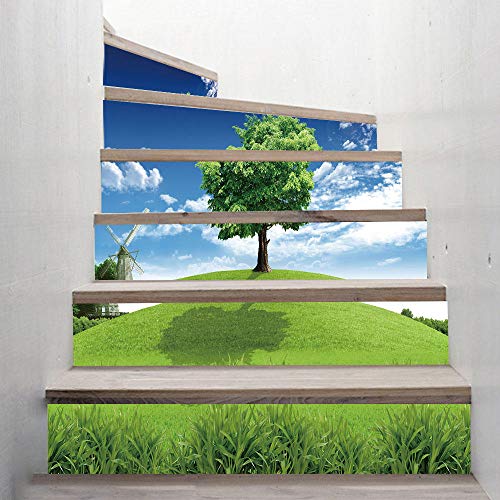 Master_GGG Stickers 3D Innovative DIY Green Tree Decorative Adhesive Stair Stickers - Waterproof Stair Riser Decals - Peel and Stick Stair Stickers Decoration 6pcs/set 18cm X 100cm