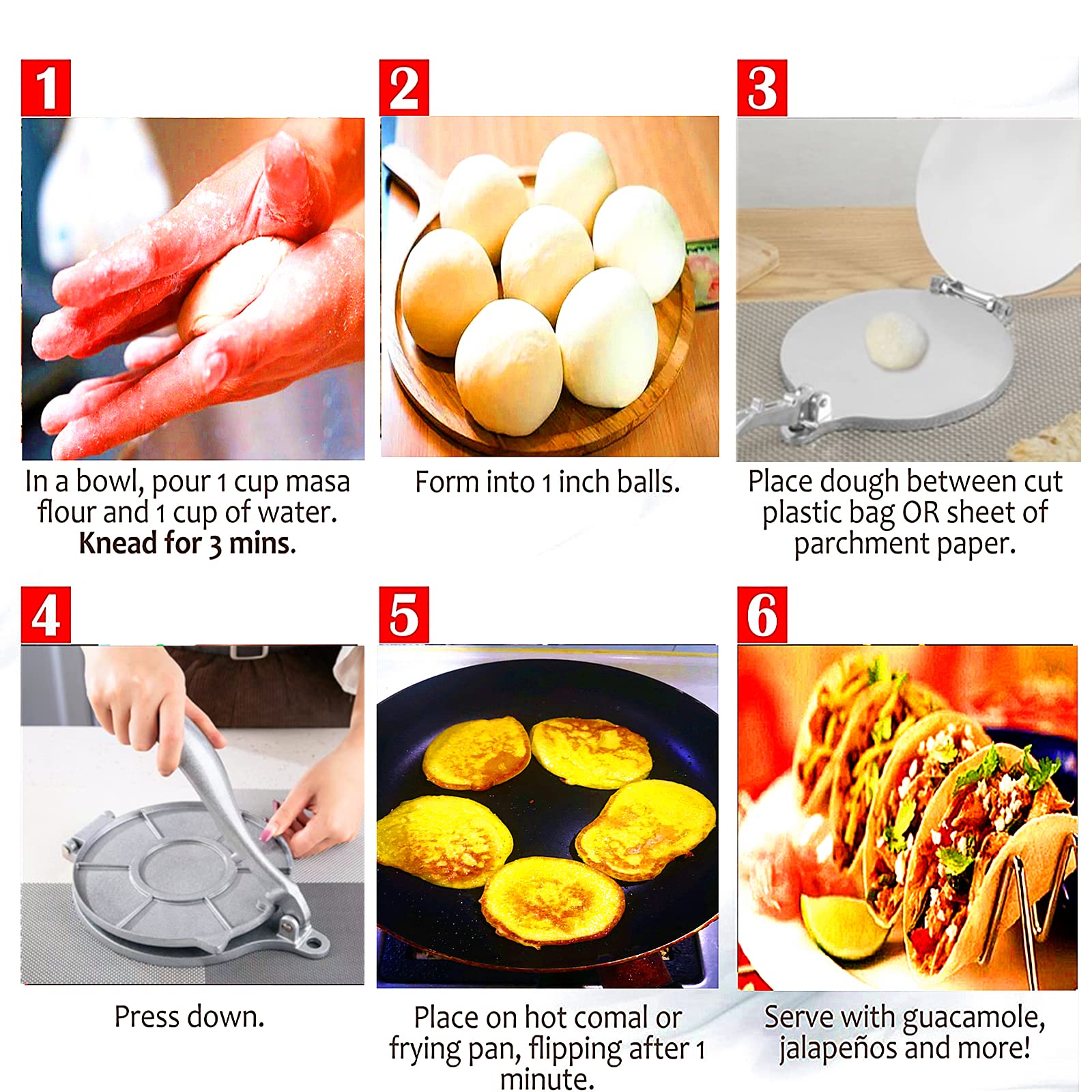 Tortilla Press Aluminum Alloy Tortilla Press Flapjack Machine Crepe Machine Pancake maker cast aluminum tortillas homemade pancakes (6in,Sliver)