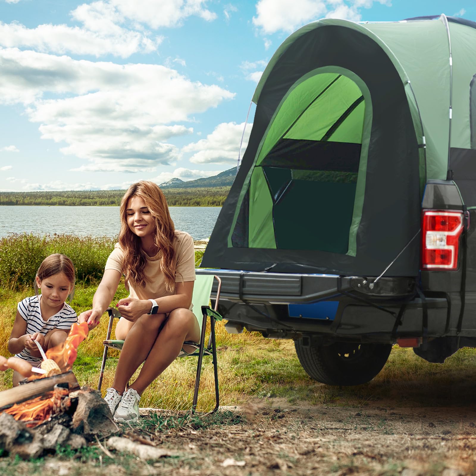 SHANTRA Pickup Truck Bed Tent - Double Layer 5.3'-6.6' Tent with Detachable Rain Cover, Carry Bag, and PU2000 Waterproof & Windproof Protection, Perfect for Camping