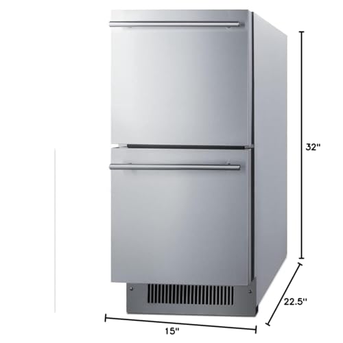 Summit Appliance ADRD15 15" Wide 2-Drawer All-Refrigerator, ADA Compliant, Panel-ready Drawer Fronts, Interior Lighting, Digital Display, Digital thermostat, No-frost Operation, 2.8 cu.ft Capacity