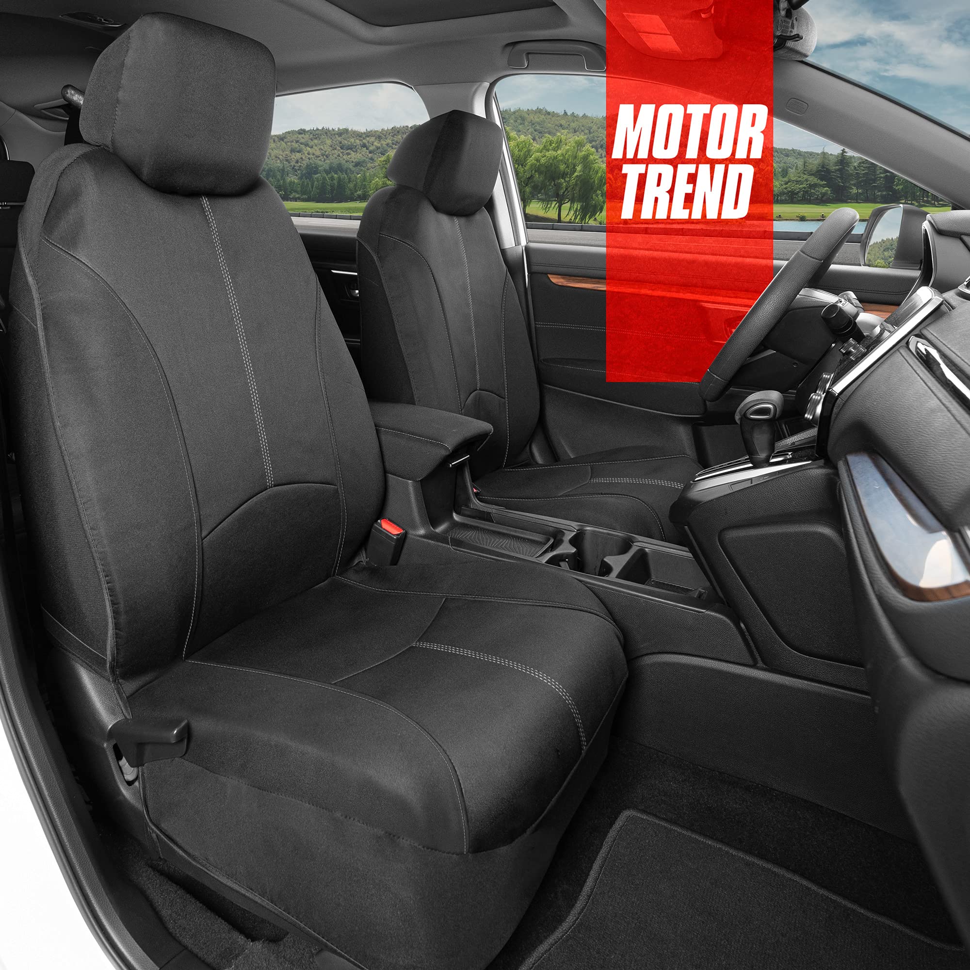 Motor Trend SpillGuard Waterproof Seat Covers for Front Seats, Gray Stitching – Durable Neoprene Car Seat Protectors, Easy to Install, Interior Covers for Auto Truck Van SUV