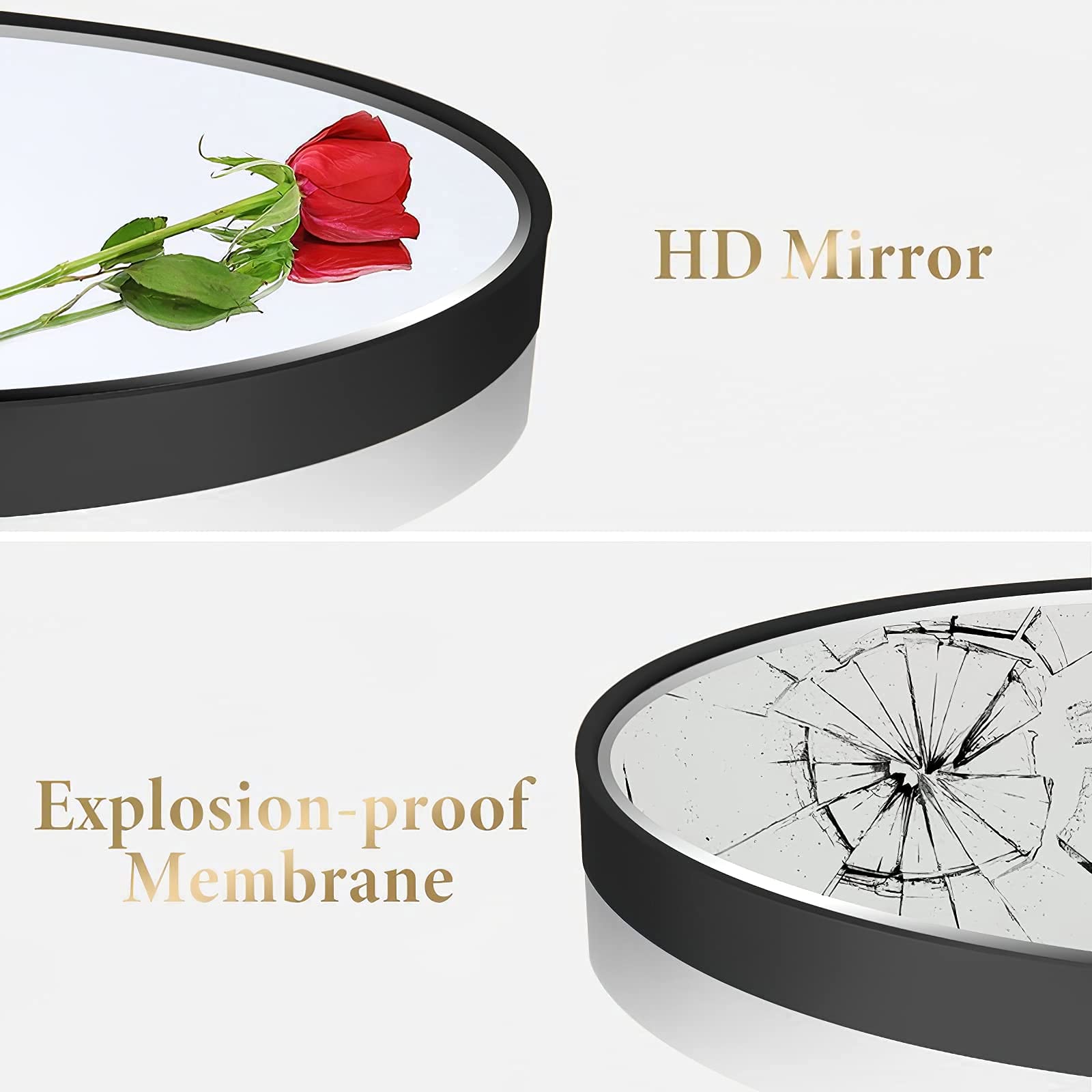 MOTINI 28.5'' Large Round Wall Mirror Black Modern & Contemporary Beveled Circle Mirror PU Frame Wall Mounted Decorative Mirror for Bathroom Bedroom Living Room Entryway