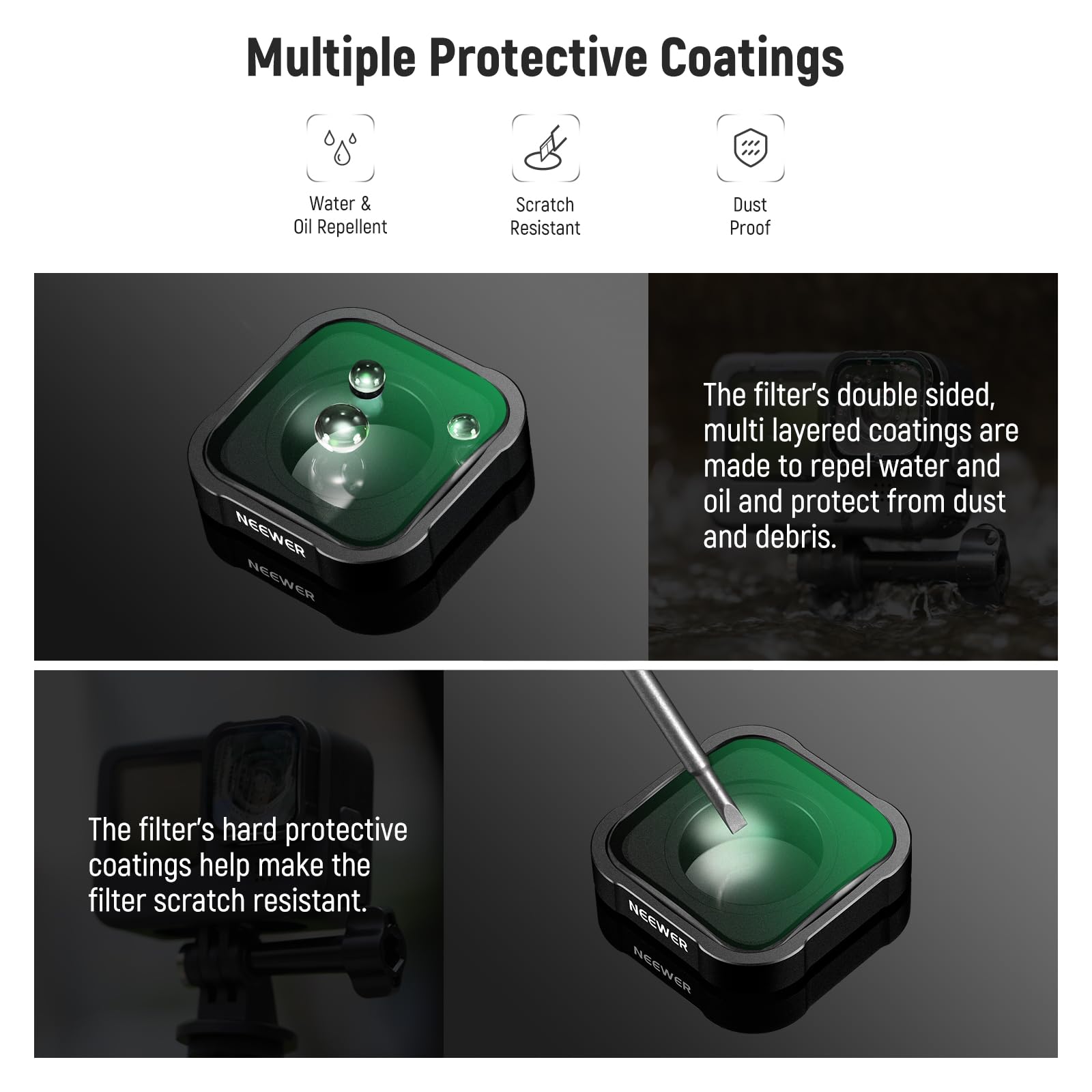 NEEWER 15X Macro Lens Compatible with GoPro Hero 12 Hero 11 Hero 10 Hero 9 8 7 6 Black Action Camera Close Up Filter Anti Reflective Multicoated HD Optical Glass/Aluminum Frame, Not Waterproof, LS-31