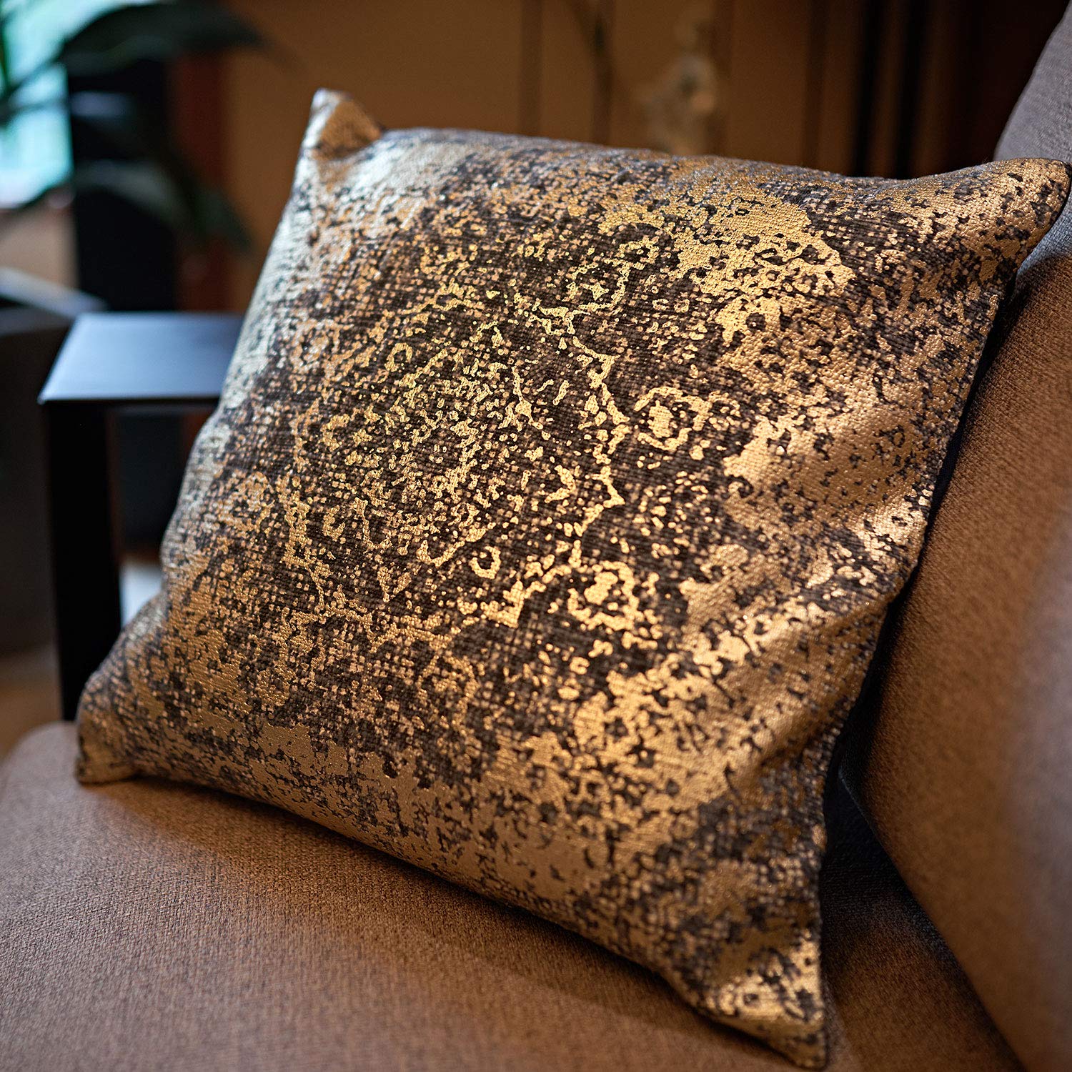MOTINI Decorative Throw Pillow Covers Blue and Gold Cushion Covers Accent Cotton Cozy Cushion Cases Textured Pillowcases - Pack of 2-18" x 18"