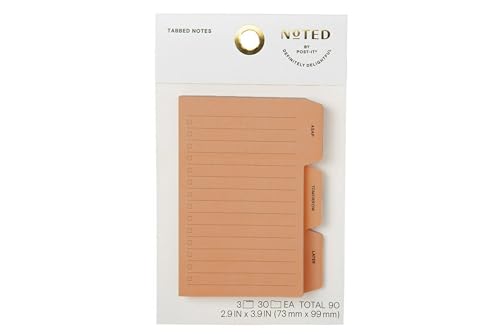 Noted by Post-it Brand Peach Tab Notes, 3x4 in, 30 Sheets/Pad, 90 Sheets Total (NTD-TAB-PCH)