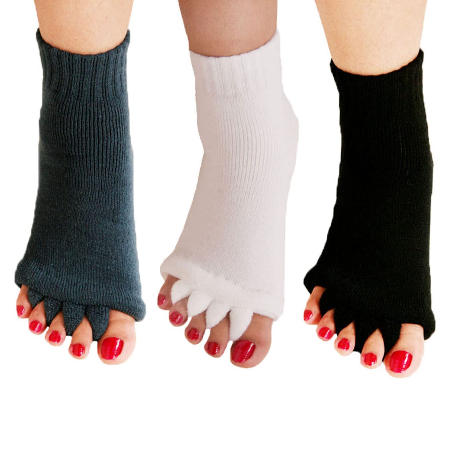 TOLHYUN Toe Separator Socks Foot Correction Socks,Women's Toeless Socks,3 Pairs of Five Toe Separation Socks for Yoga Exercise Gym