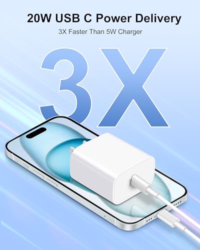 New iPad Charger USB C 10FT for iPad Pro 12.9, 11 inch, iPad Air 5th/4th, iPad 10th generation, Mini 6th, iPhone 15, Google Pixel, PD 20W Fast Charging USB-C Block and Long USBC to C Cable 2Pack