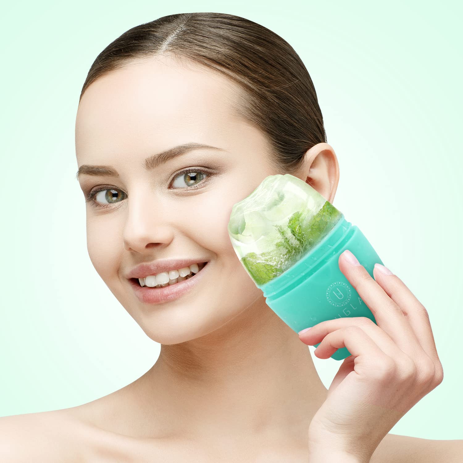 UUGLAM Ice Roller for Face and Eye Facial Ice Mold Skin Care Tools Silicone Face Roller Massager for Brighten Skin Puffiness Relief(Aqua)