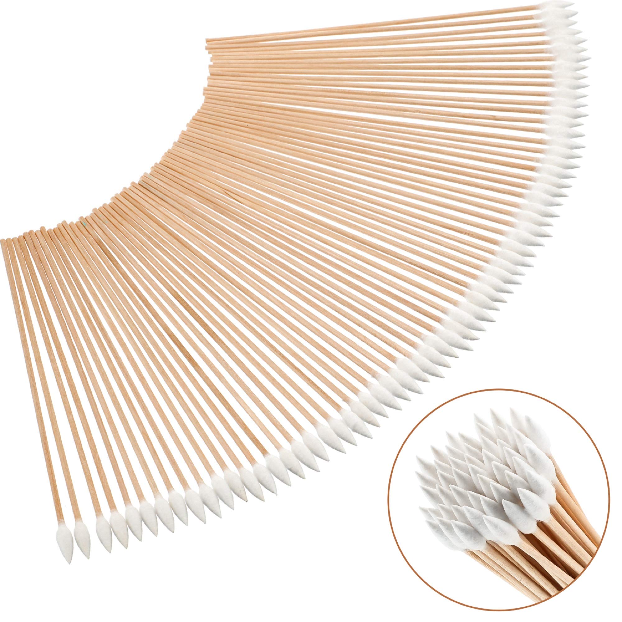 Norme 500 Pieces Cleaning Swabs, Pointed/Round Tip with Wooden Handle Cleaning Swabs Buds for Jewelry Ceramics Electronics in Storage Case (6 Inch, Pointed Tip)