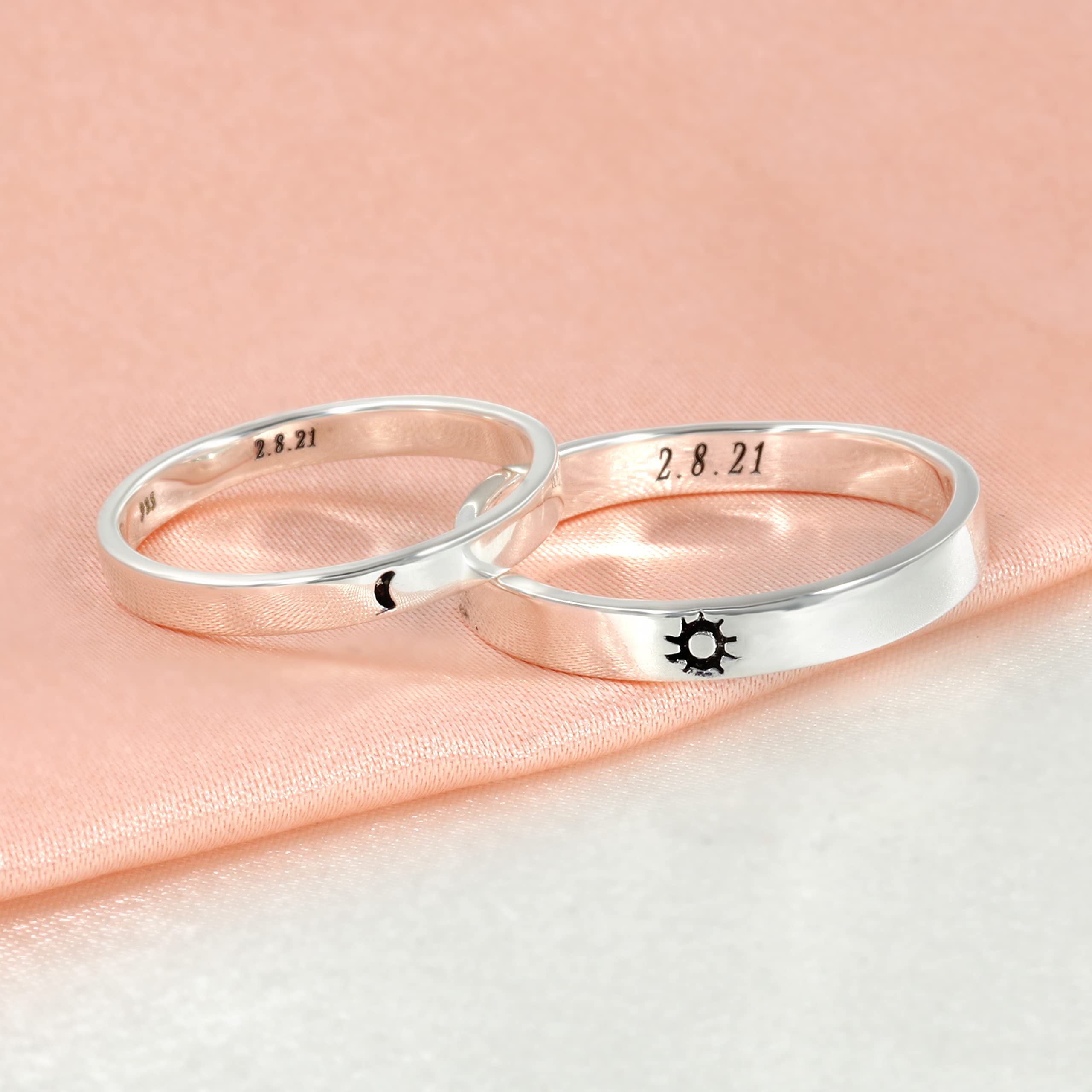 SHAREMORE Matching Rings for Couples Sun and Moon Rings Personalized Heart Promise Couple Ring Customized Engagement Wedding Ring Band Sets for Him and Her Sterling Silver High Polished Comfort Fit