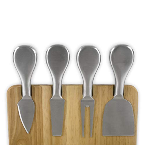 TOSCANA - a Picnic Time brand Asiago Cheese Board and Knife Set, Charcuterie Board Set, Wood Cutting Board with Cheese Knives, (Parawood)