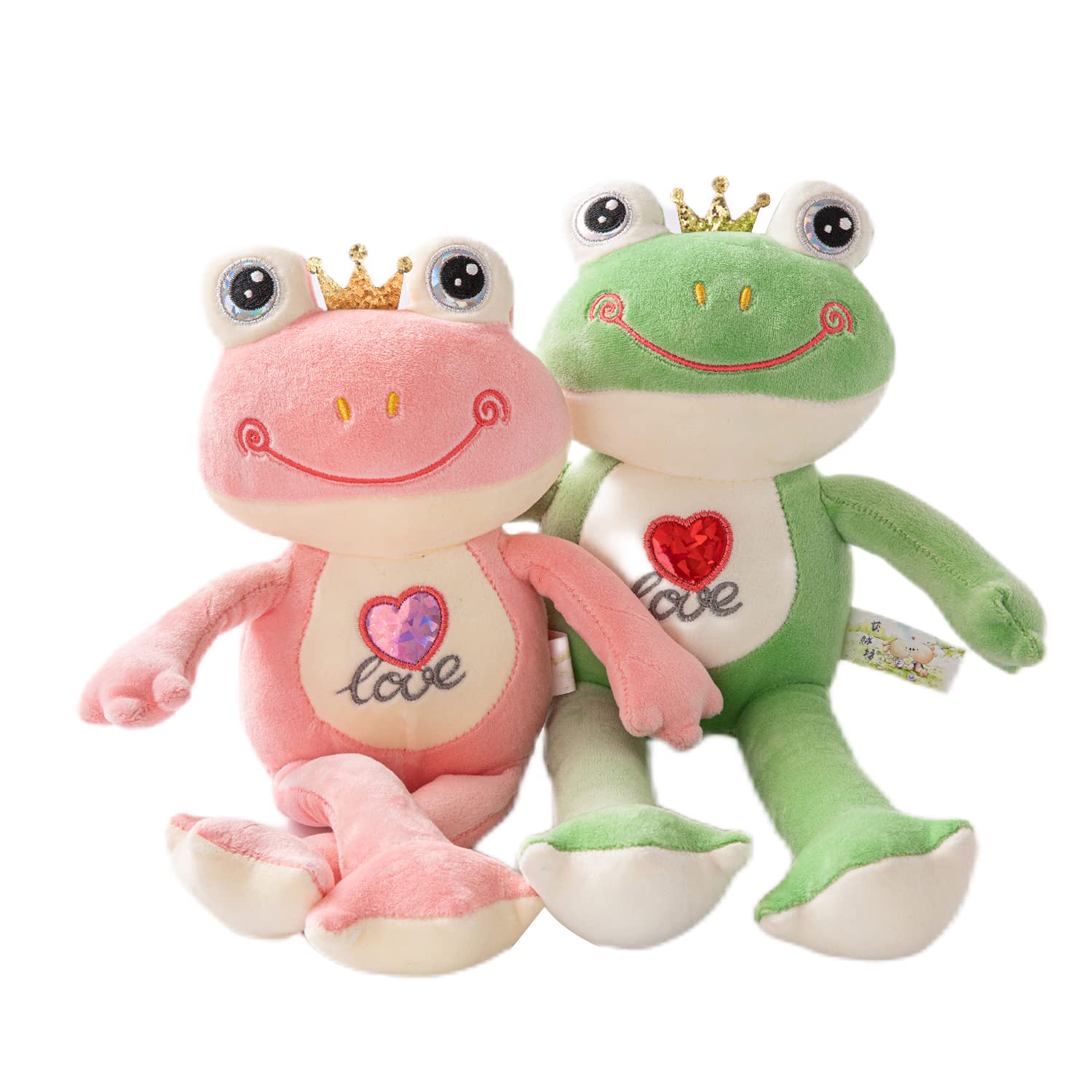 TOLTRGT Frog Stuffed Animal Plush, 2 PCS 13.8 Inch Adorable Soft Smiling Face Frog Plush Toy