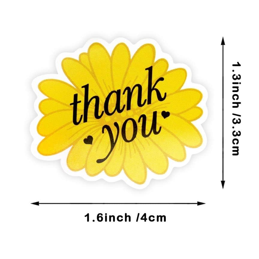 Yellow Thank You Stickers Roll Small Business 500 Pcs Cute Flowers Shape Gift Wrapping Supplies Big Seal Stickers Labels for Packaging