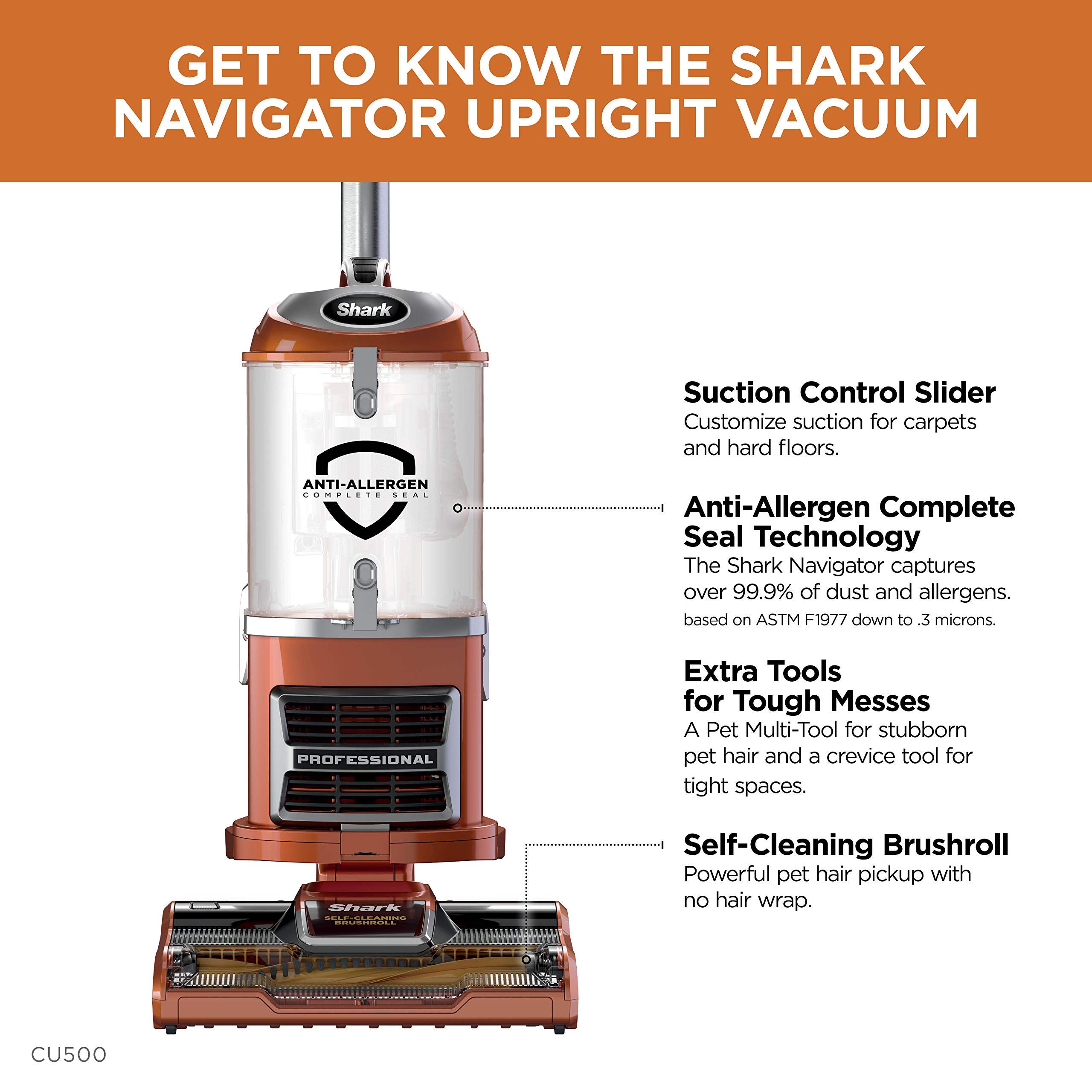Shark CU500 Navigator Upright Vacuum with Self-Cleaning Brushroll, CU500 (Renewed)