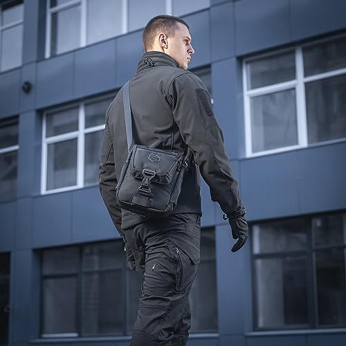 M-Tac Elite Satellite Magnet Crossbody Bag Gen.2 - Small Messenger Bag - Tactical Shoulder Pack with Concealed Carry for Men (Black Hex)